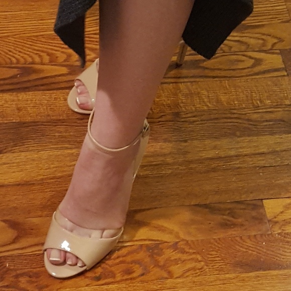 Saks Fifth Avenue | Shoes | Saks Fifth Avenue Nude Patent Pumps Open Toe | Poshmark